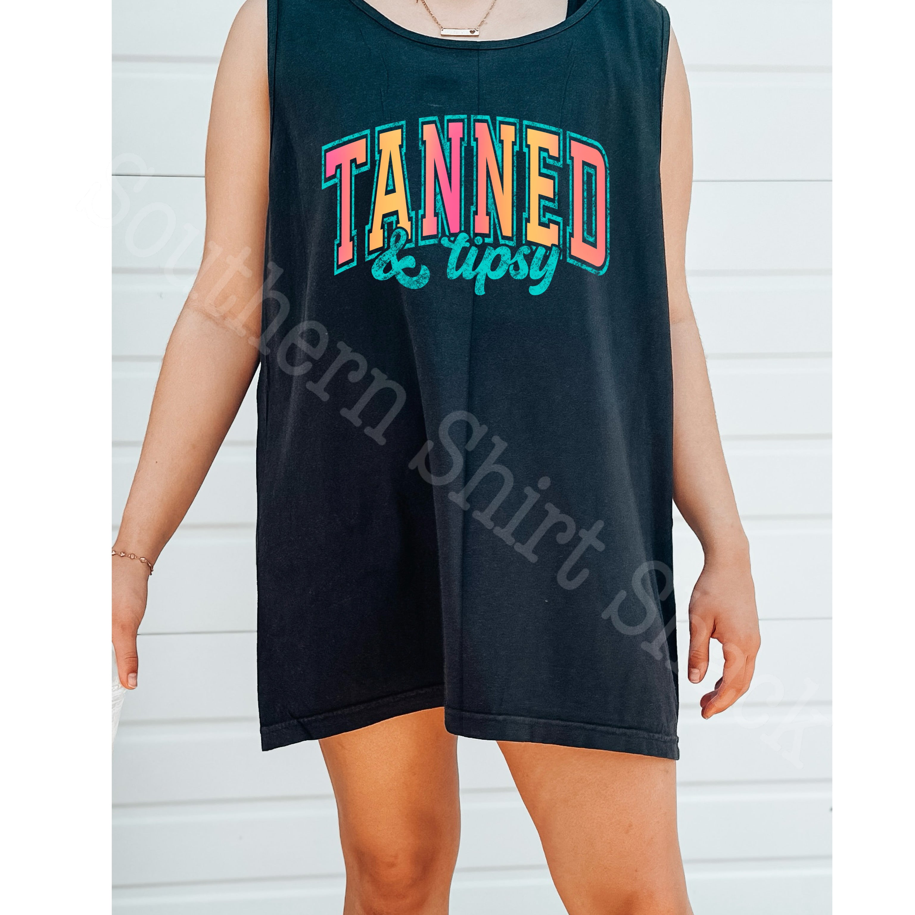 Tanned & Tipsy pink & turquoise | black CC tank – Southern Shirt Shack