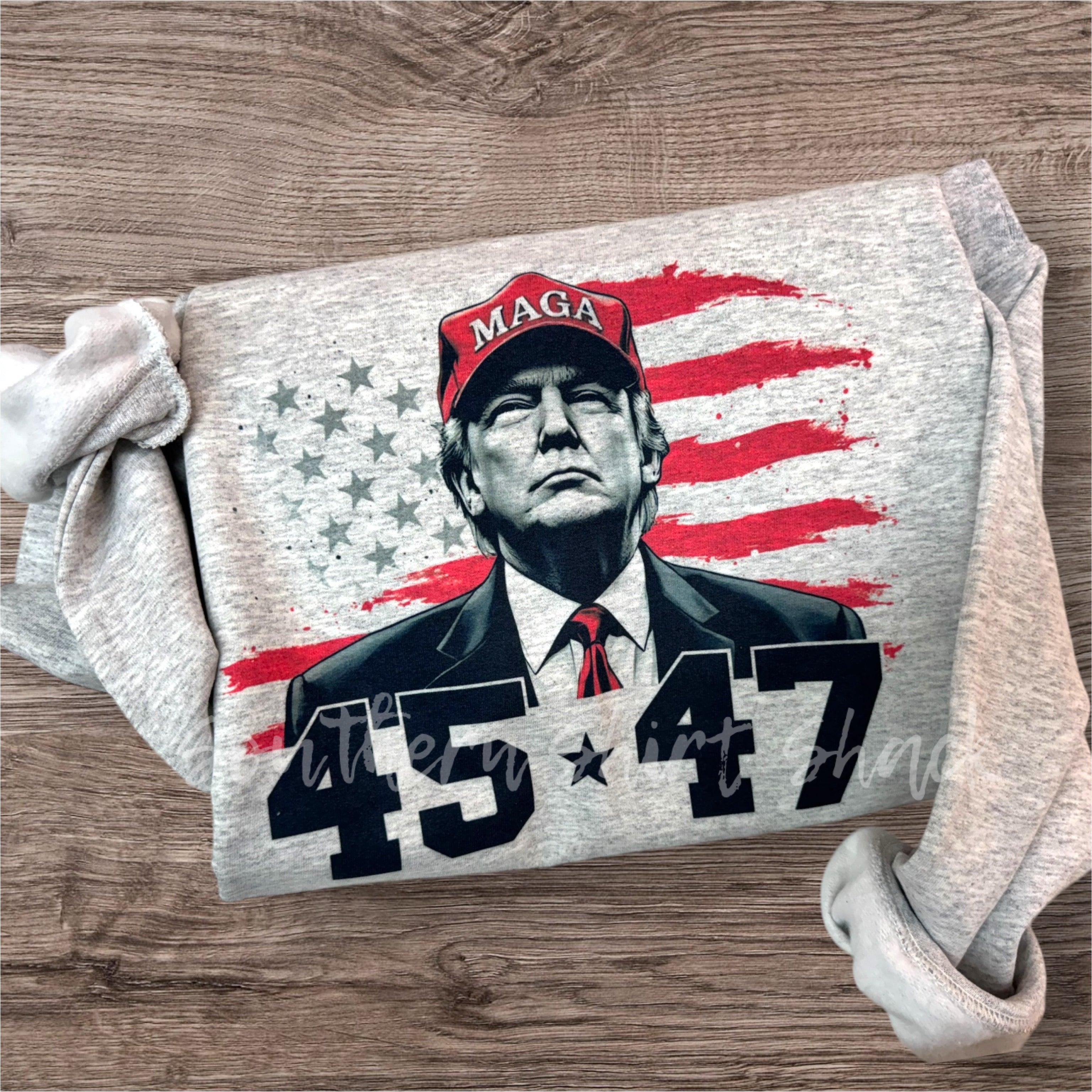 Trump 45|47 red & black Sweatshirt | Ash Gray – Southern Shirt Shack
