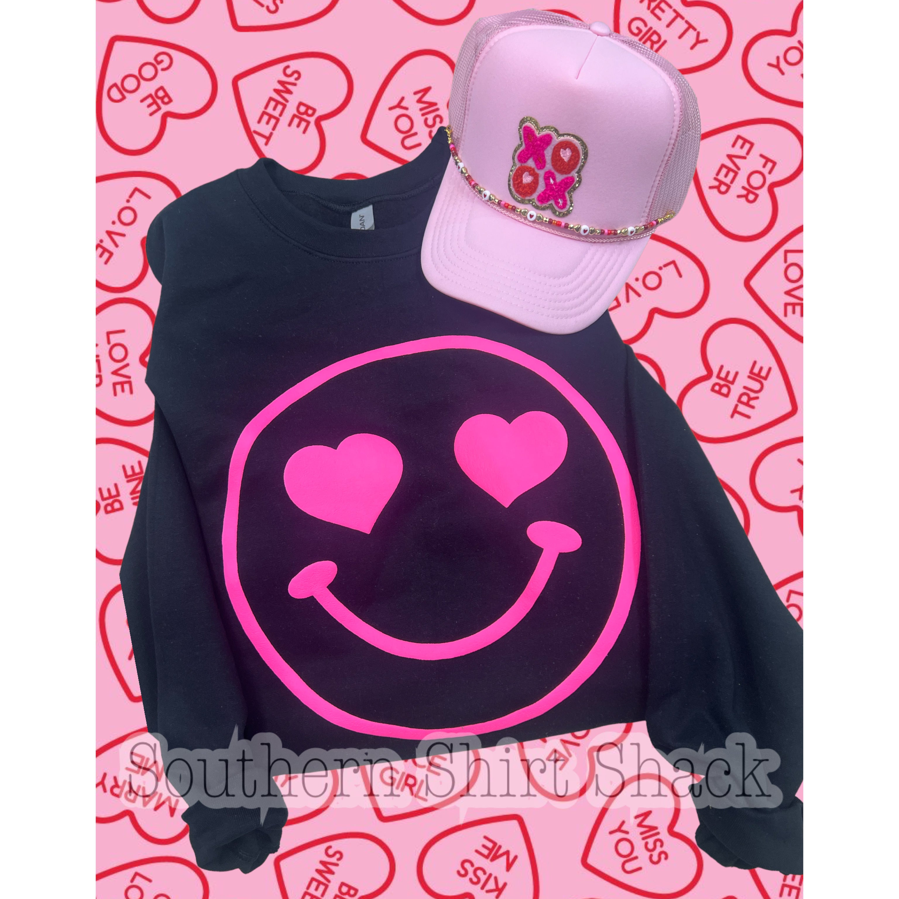Smiley Heart Eyes Puff Print Sweatshirt | Multiple Color Options ...